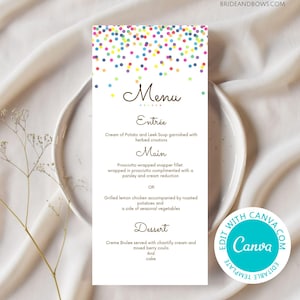 Editable Sprinkle Menu, Rainbow Party Menu, Confetti Birthday Menu ...