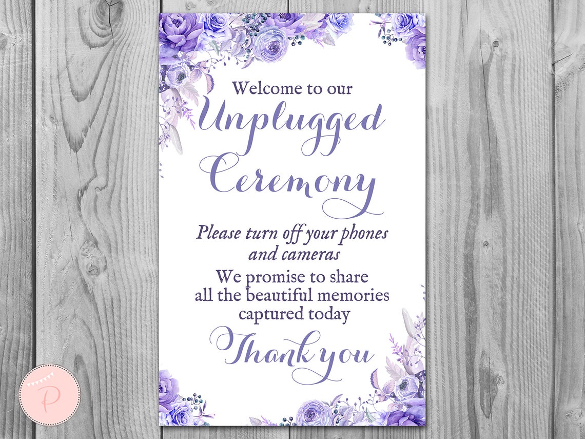 Unplugged Ceremony Sign, No Phones or Cameras, Turn off Phones ...