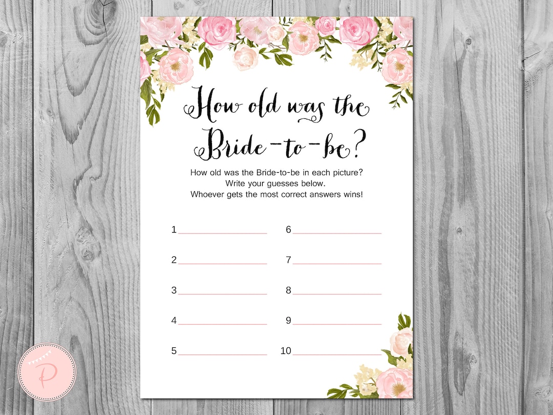 How Old Was the Bride to Be Bridal Shower Game, Guess the Age of Bride ...