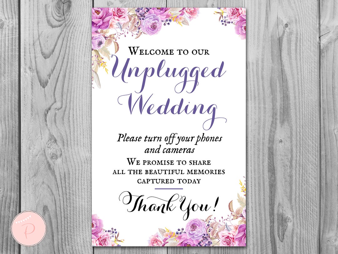 Unplugged Wedding Sign, Unplugged Ceremony Sign, Printable Wedding Sign ...