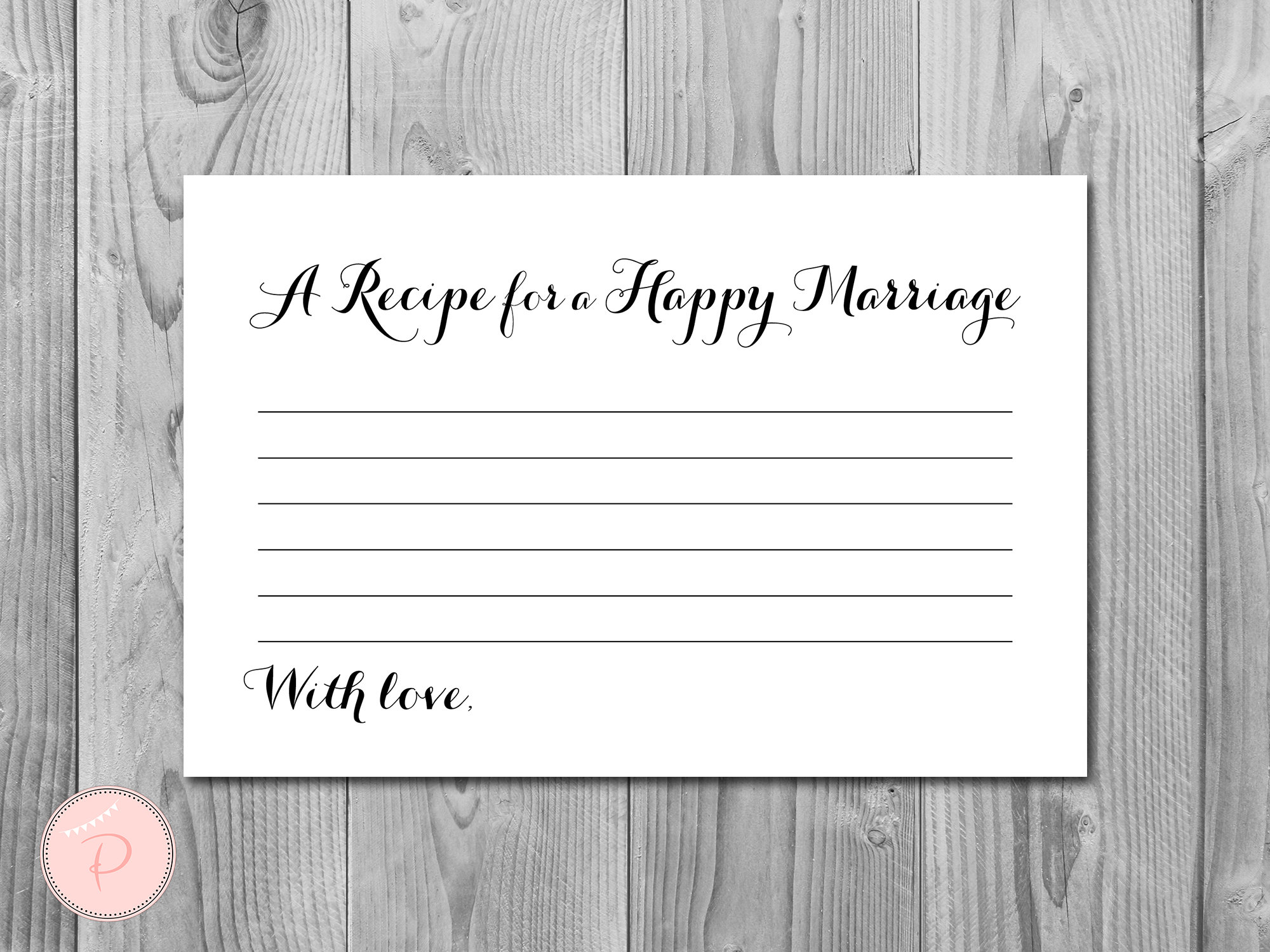 A Recipe for a Happy Marriage Printable Card, Wedding Shower, Bridal ...