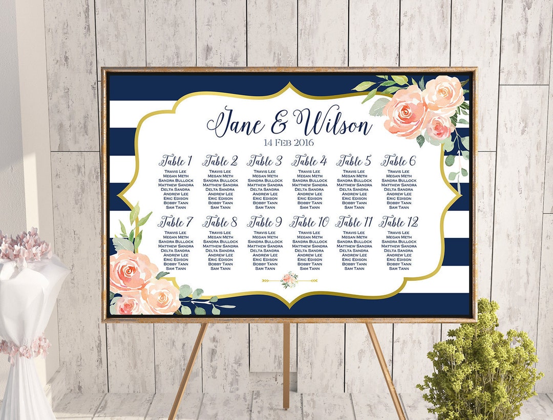 Navy Gold Find Your Seat Chart, Wedding Seating Chart, Wedding Seating ...