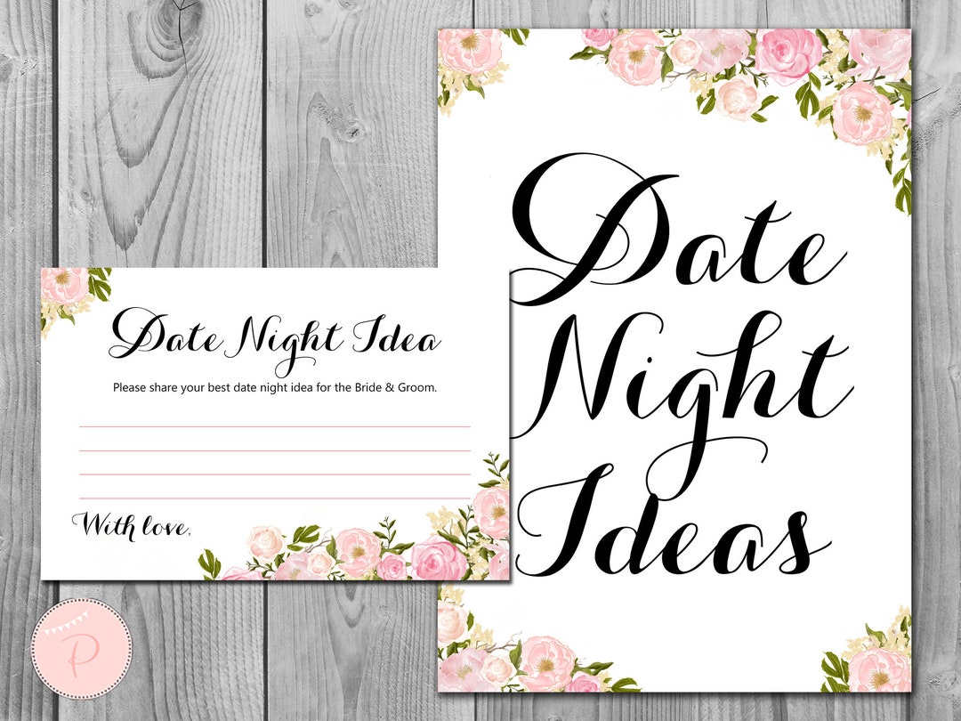 Pink Date Night Ideas, Date Night Cards, Date Night Sign, Bridal Shower ...