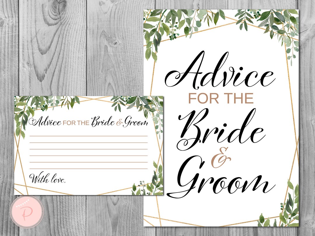Greenery Advice for the Bride and Groom Card & Sign, Advice Cards ...