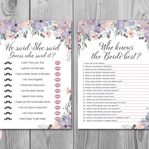 Purple Floral Bridal Shower Games Package, Instant Download, 6 Games ...
