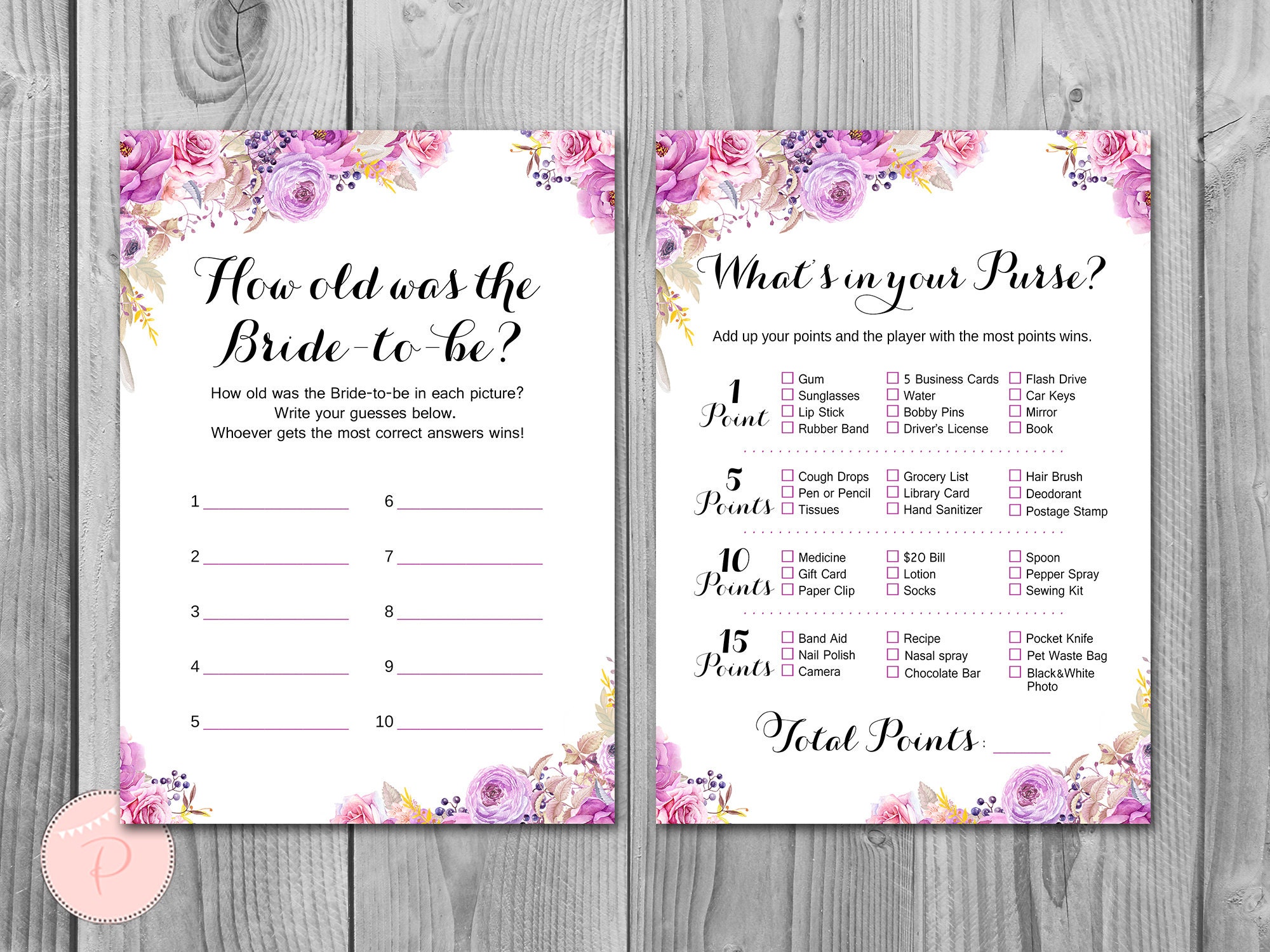 Purple Floral Bridal Shower Games Package Instant Download 6 | Etsy