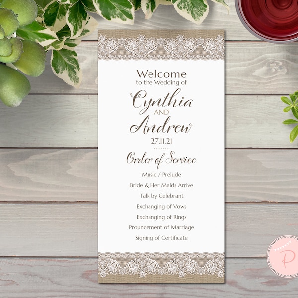 Burlap and Lace Wedding Program - Etsy
