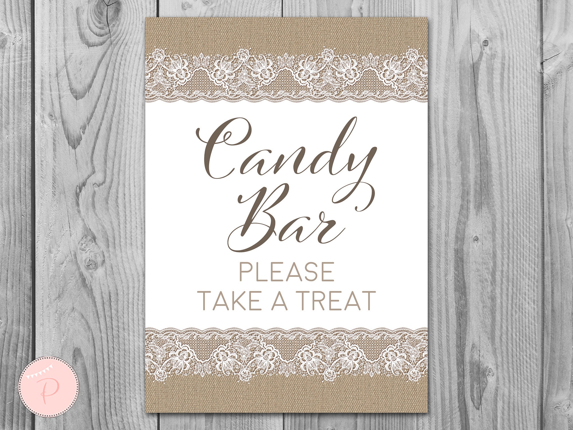 Burlap & Lace Candy Bar Sign, Instant Download, Wedding Dessert Bar ...