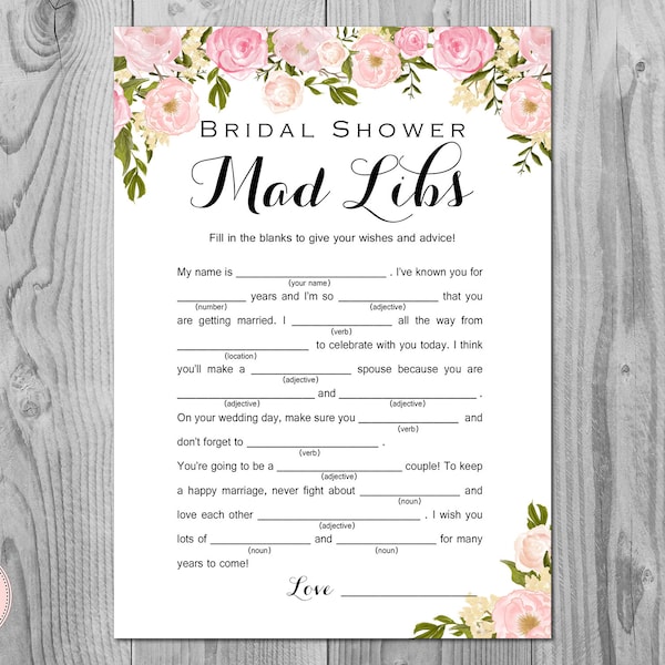 Bridal Shower Mad Libs - Etsy