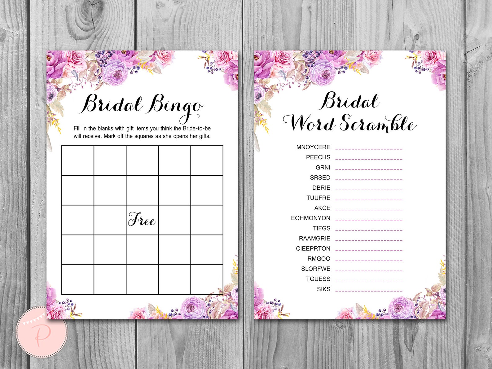 Purple Floral Bridal Shower Games Package Instant Download 6 | Etsy