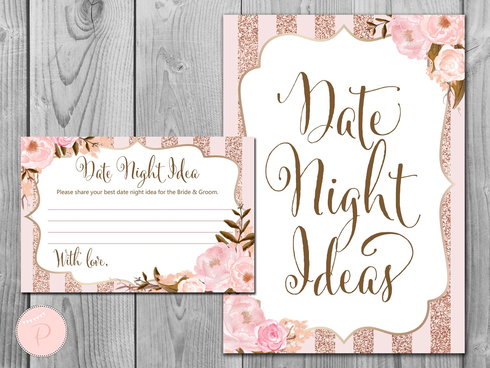 Rose Gold Floral Date Night Ideas Date Night Cards Date | Etsy