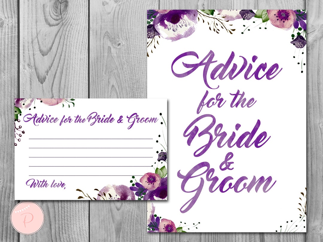 Purple Advice for Bride Groom Card & Sign, Printable Advice Cards ...