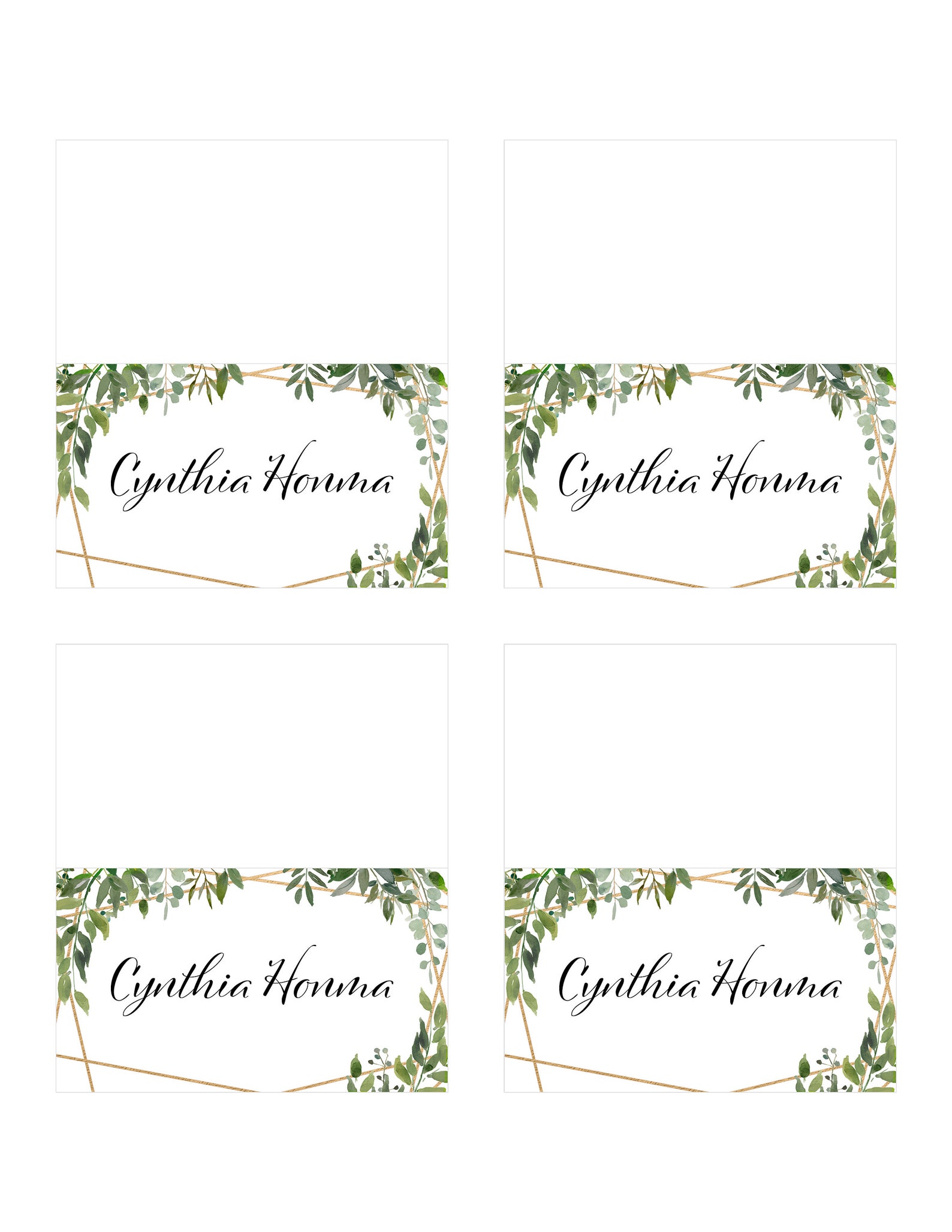 Greenery 50 Download Wedding Name Cards, Name Tags Printable, Tent ...