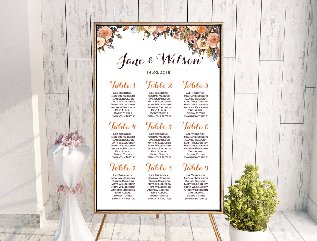 Fall Autumn Find Your Seat Chart, Printable Wedding Seating Chart ...