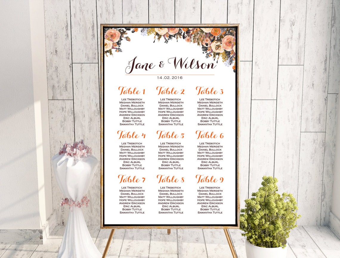 Fall Autumn Find Your Seat Chart Printable Wedding Seating - Etsy
