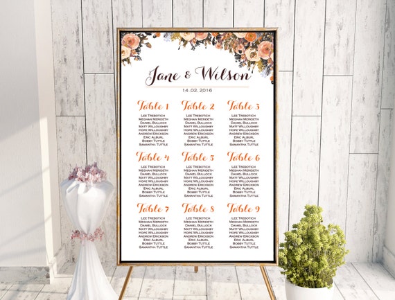 Fall Autumn Find Your Seat Chart Printable Wedding Seating | Etsy