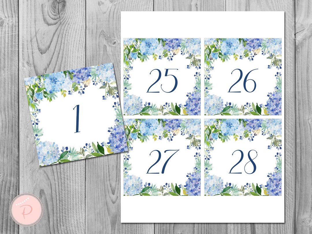 Blue Hydrangea Floral, Wedding Table Numbers Printable, DIY Table ...