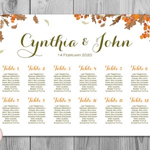 Fall Autumn Find Your Seat Chart, Printable Wedding Seating Chart ...