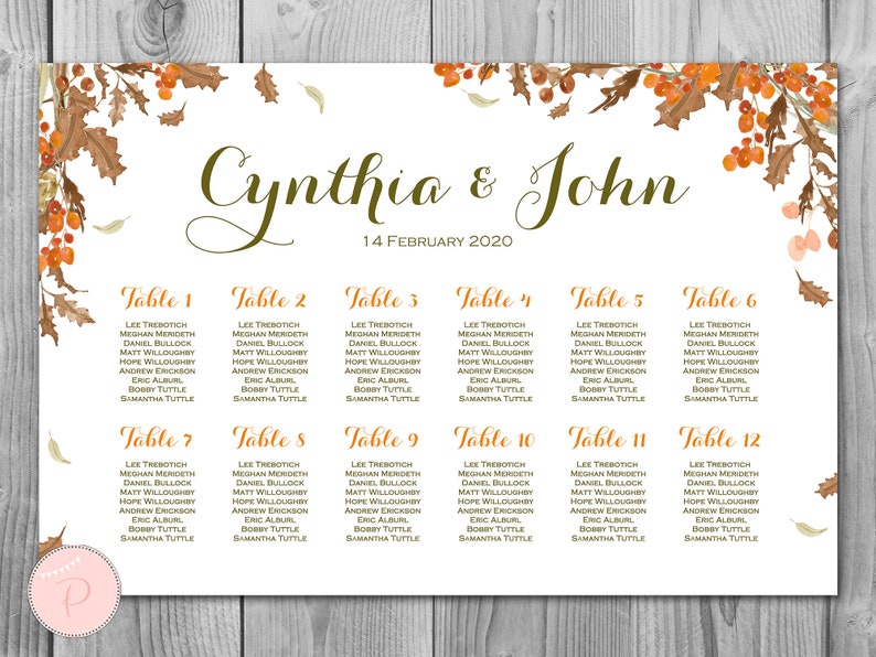 Fall Autumn Find Your Seat Chart Printable Wedding Seating | Etsy