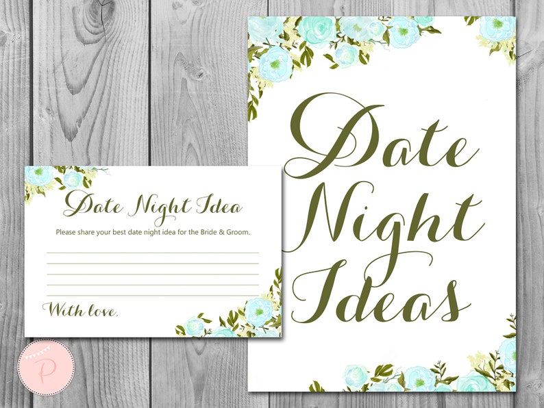 Date Night Ideas, Date Night Cards, Date Night Sign, Coed Bridal Shower ...