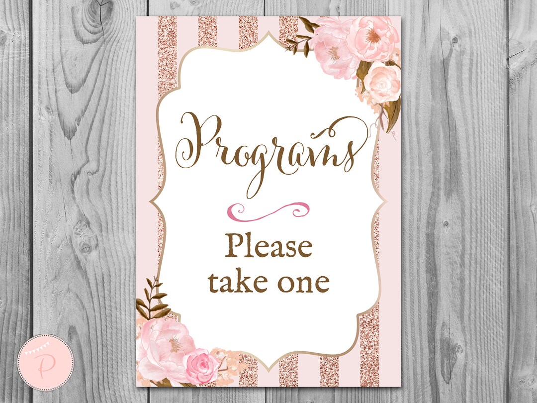 Rose Gold Wedding Programs Sign, Printable Program Sign, Wedding ...