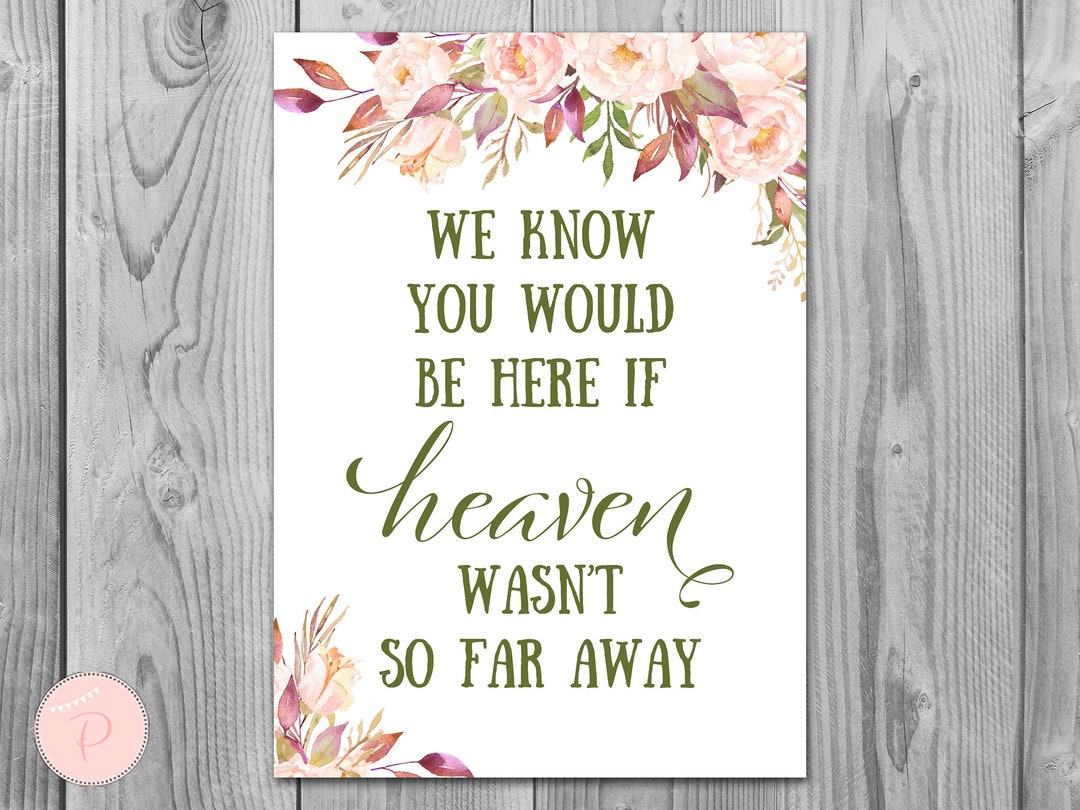 Boho Floral Remembrance Printable Sign, We Know You Would Be Here If ...