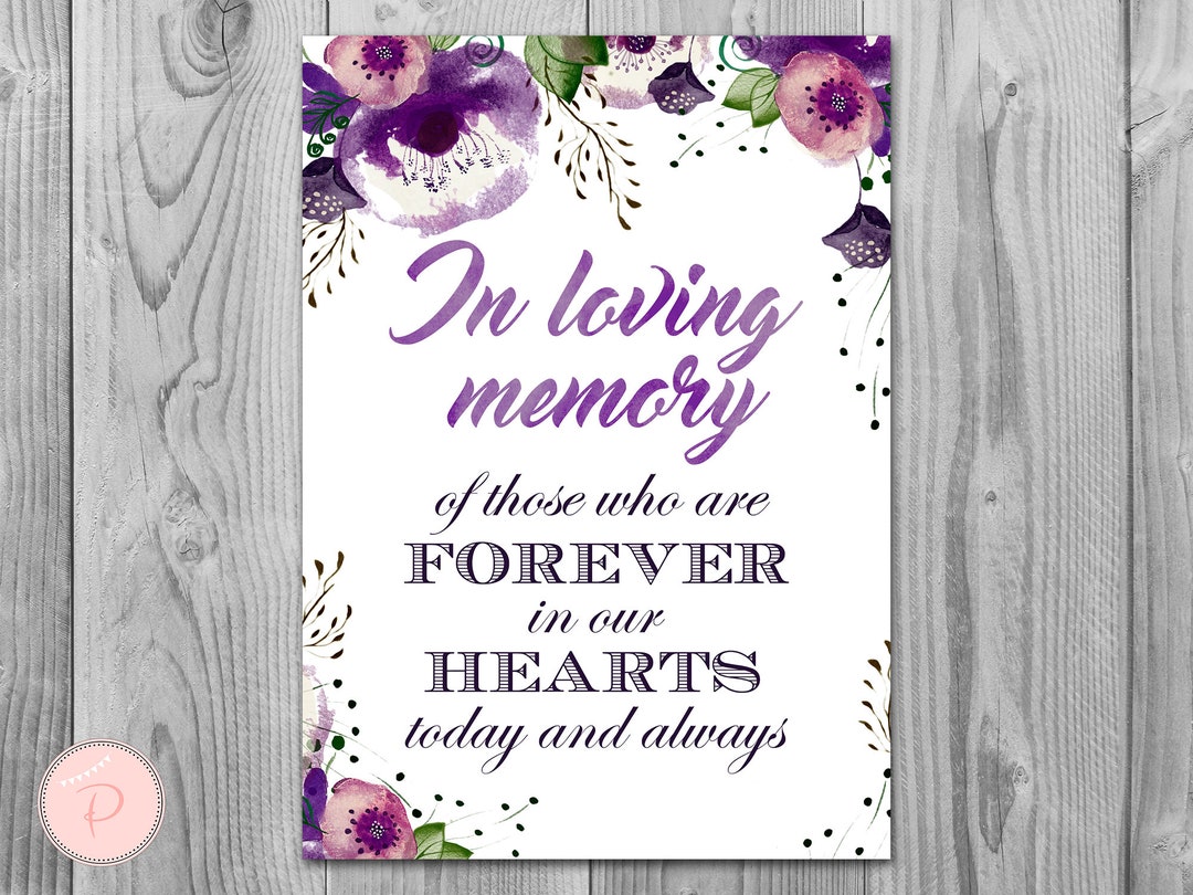Purple Floral in Loving Memory Wedding Sign, Purple in Loving Memory ...