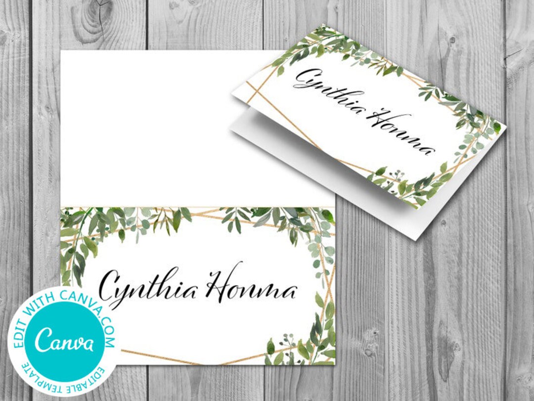 Greenery Editable Wedding Name Cards, Name Tags Printable, Editable ...