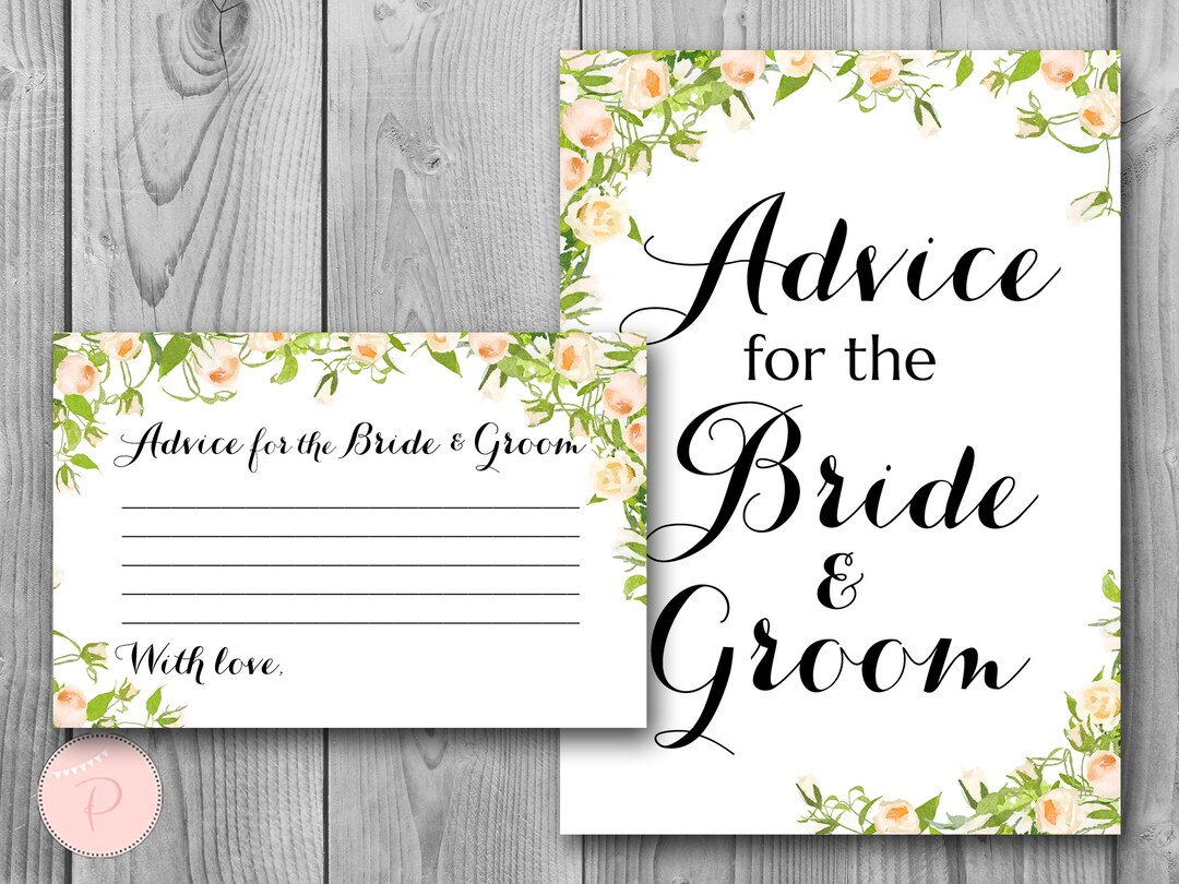 Advice for the Bride and Groom Card & Sign, Printable Advice Cards ...