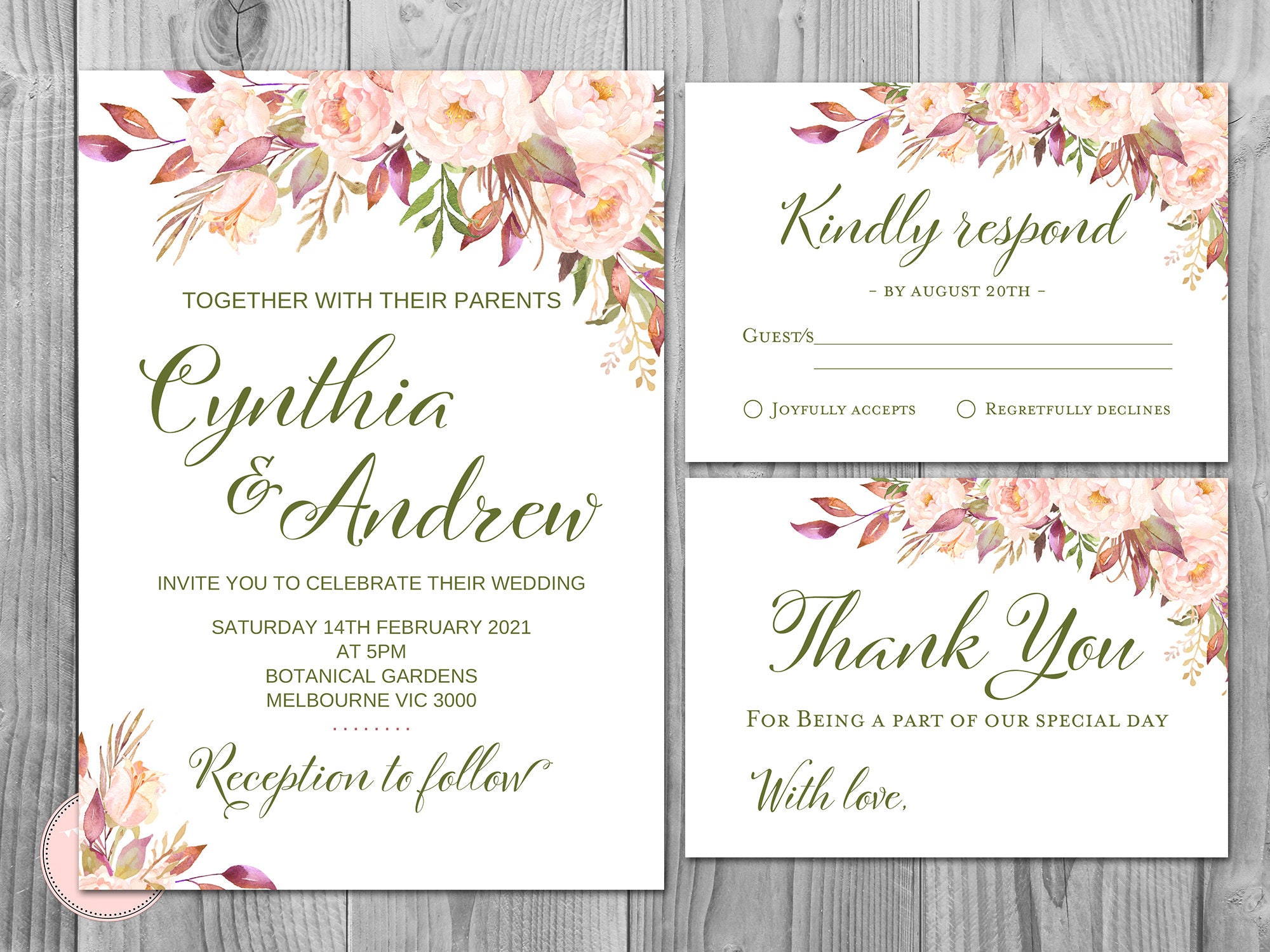 Custom Wedding Invitation Set, Wedding Invitation Printable, Bridal ...