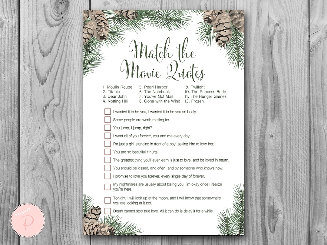 Pinecone Movie Matching Game, Famous Love Quote Movie Game, Coed Bridal ...