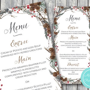 Christmas, Xmas, Winter Menu, Pinecone Menu, Personalized Menu, Wedding ...