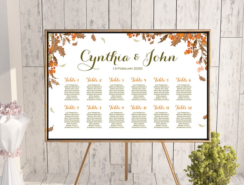 Fall Autumn Find Your Seat Chart Printable Wedding Seating | Etsy