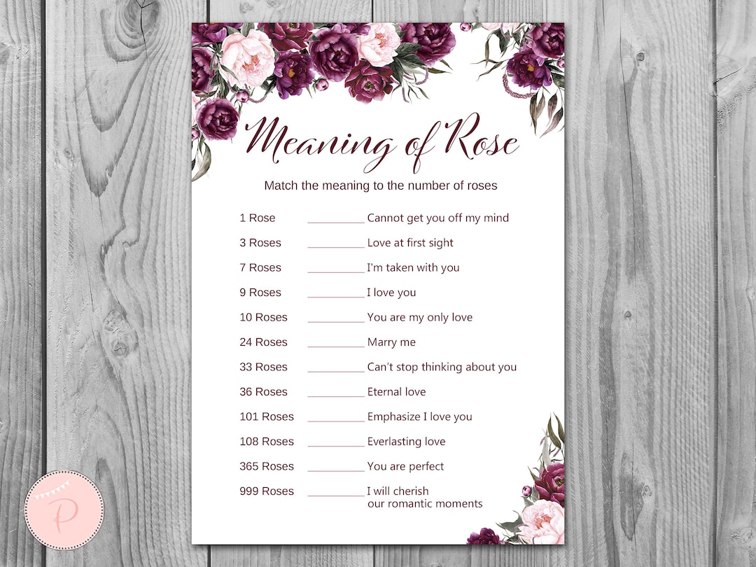 Marsala Floral, Meaning of Rose Game Printable, Mtaching Game, Burgundy ...