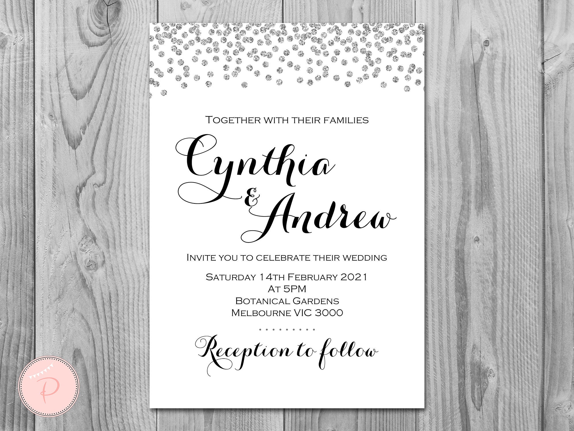 Silver Confetti Custom Wedding Invitation Set Wedding | Etsy