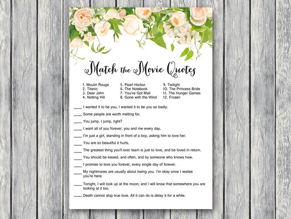 Movie Matching Game Famous Love Quote Movie Game Bridal | Etsy