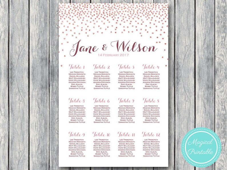 Rose Gold Find Your Seat Chart Printable Wedding Seating | Etsy