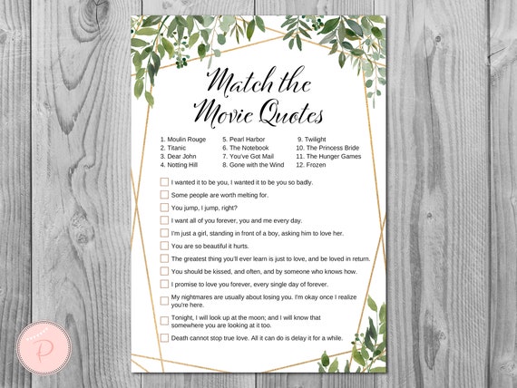 Greenery Movie Matching Game Famous Love Quote Movie Game | Etsy