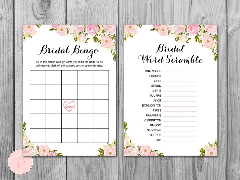 Pink Peonies Flower Bridal Shower Games Package, Instant Download, 6 ...