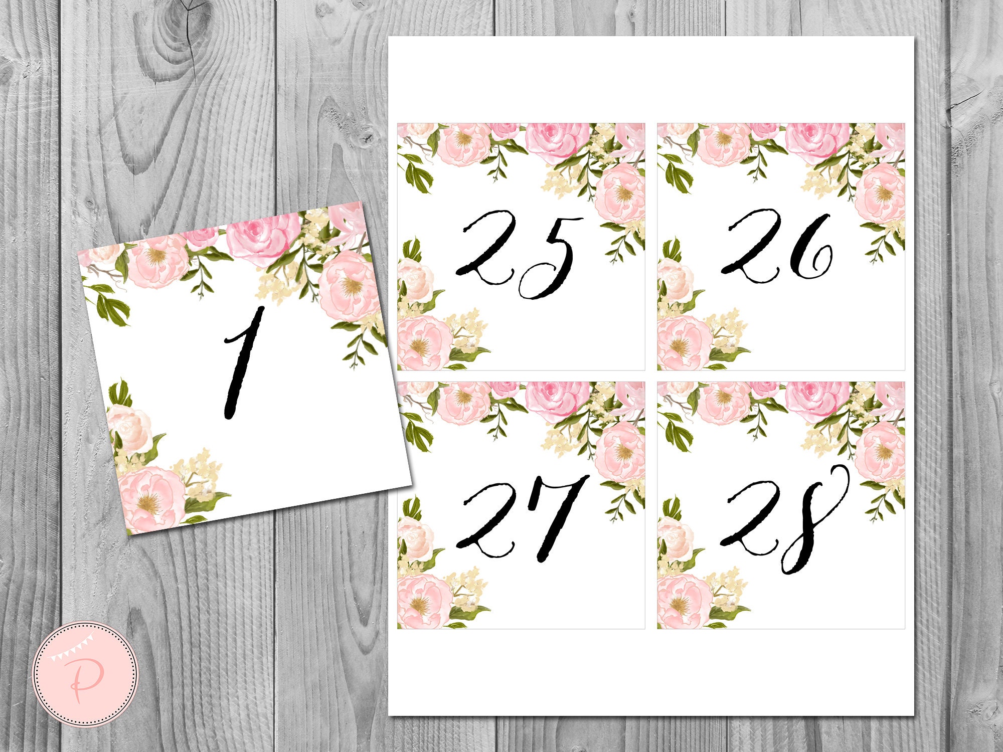 Peonies Wedding Table Numbers Printable DIY Table Number | Etsy