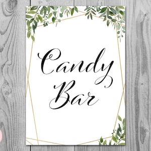 Greenery Candy Bar Sign, Instant Download, Wedding Dessert Bar Sign ...