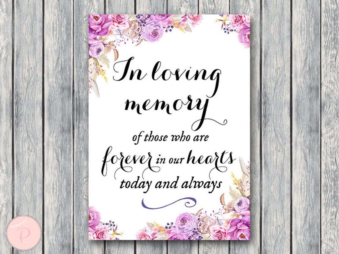 Purple Floral In Loving Memory Wedding Sign In Loving Memory | Etsy