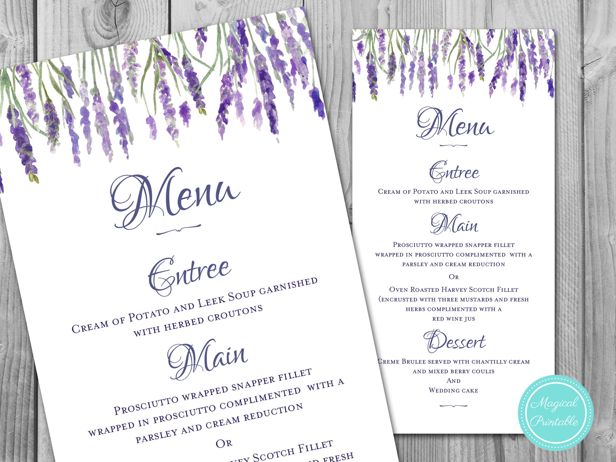 Lavender Menu Printable Wedding Menu Watercolor Custom | Etsy