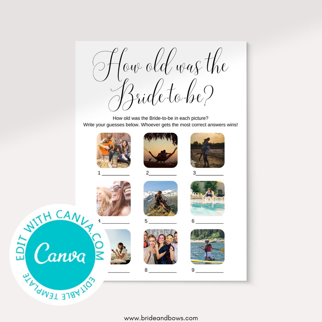 Editable How Old Was the Bride? Guess the Photo Game, Minimalist Bridal ...