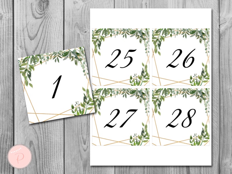 Greenery Wedding Table Numbers Printable DIY Table Number - Etsy