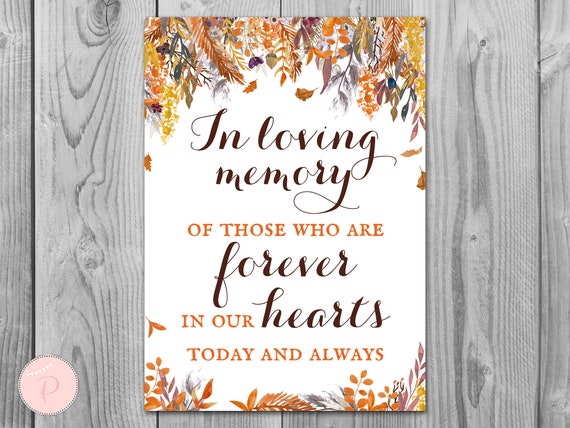 Fall Autumn in Loving Memory Wedding Sign in Loving Memory | Etsy