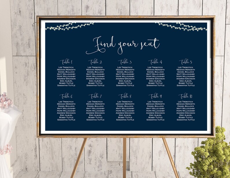 Printable Custom Wedding Seating Chart Night String Lights | Etsy