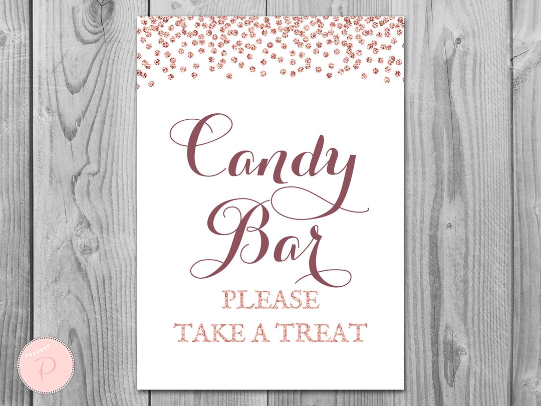 Rose Gold Candy Bar Sign, Instant Download, Wedding Dessert Bar Sign ...