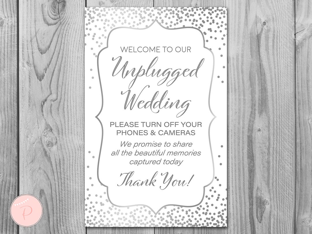 Silver Unplugged Wedding Sign, Unplugged Ceremony Sign, Printable ...