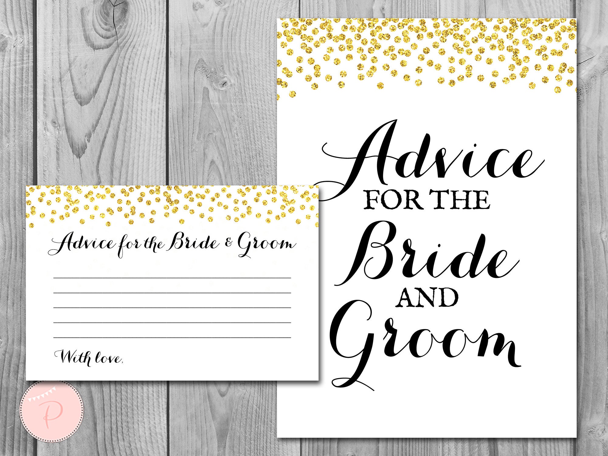 Gold Advice for the Bride and Groom Card & Sign, Printable Advice Cards ...